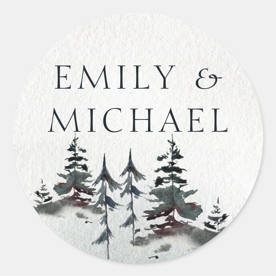 Minimalist Evergreen Mountain Green Slate Blue Classic Round Sticker ...