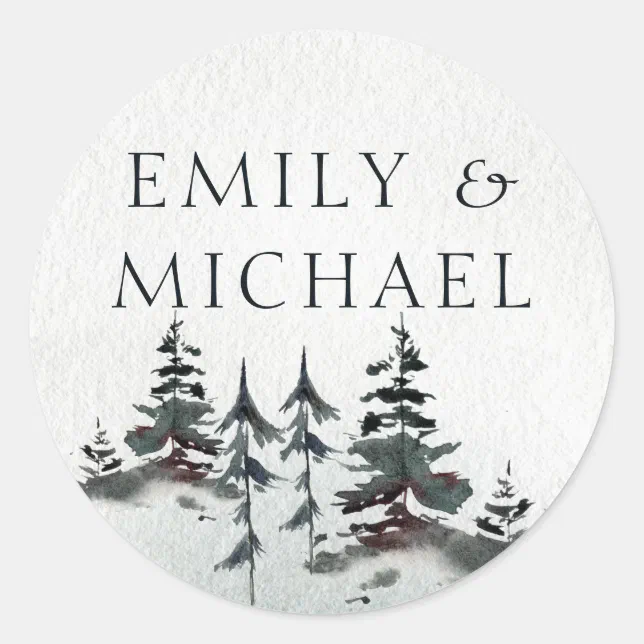 Minimalist Evergreen Mountain Green Slate Blue Classic Round Sticker ...