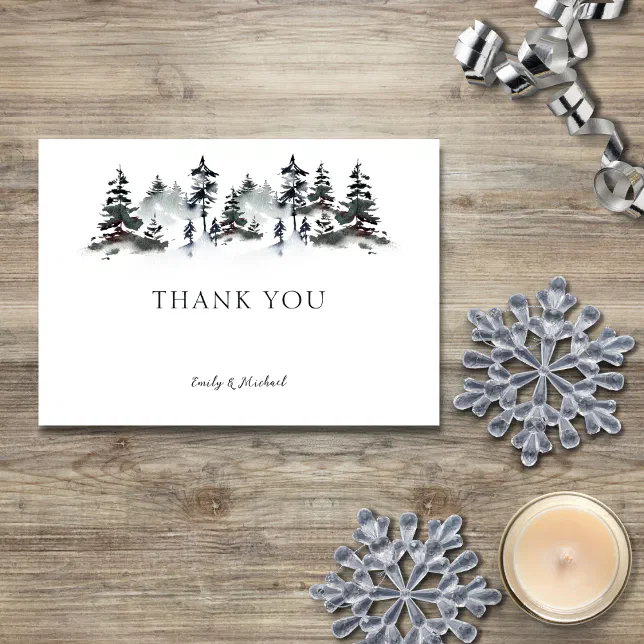 Minimalist Evergreen Mountain Green Slate Blue Thank You Card | Zazzle