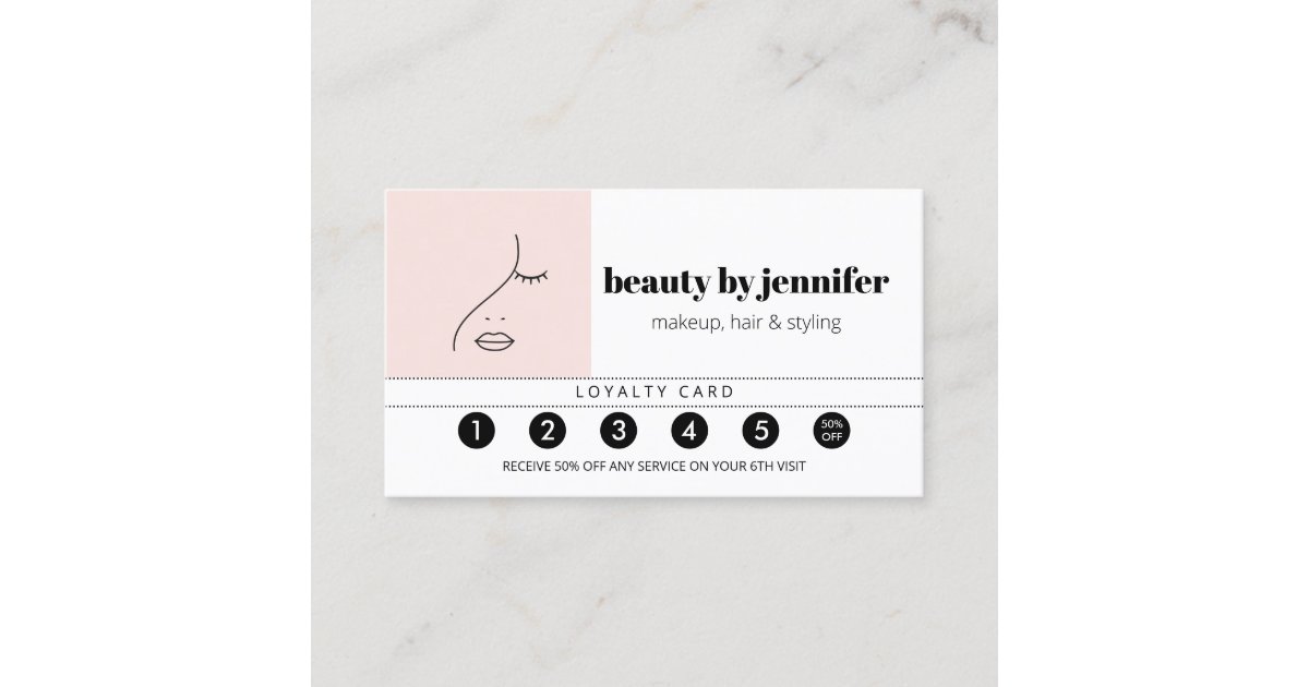 Minimalist Face Beauty Logo Makeup Artist Loyalty Business Card | Zazzle