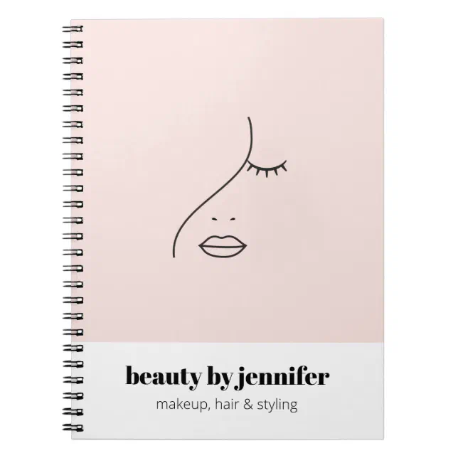 Minimalist Face Beauty Logo Makeup Artist Pink Notebook | Zazzle