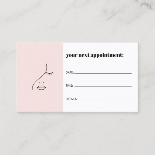 Minimalist Face Beauty Logo Pink Appointment Business Card | Zazzle