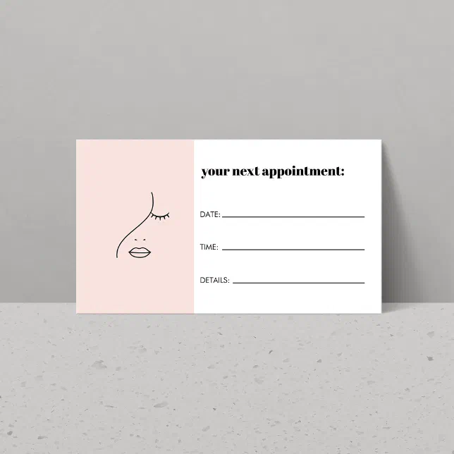 Minimalist Face Beauty Logo Pink Appointment Business Card | Zazzle