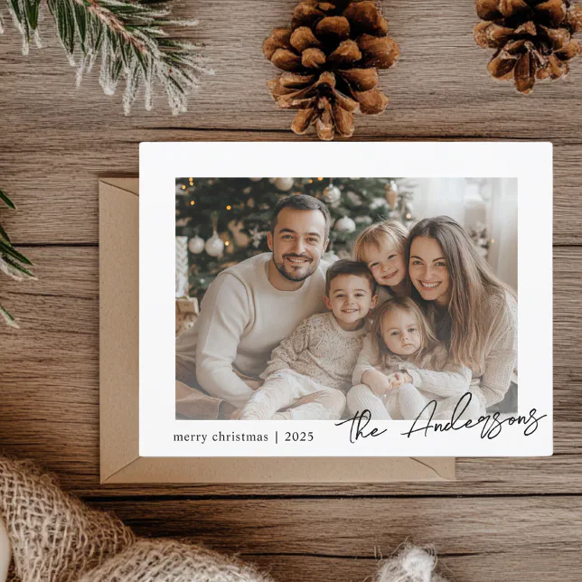 Minimalist Family Photo Merry Christmas Postcard | Zazzle