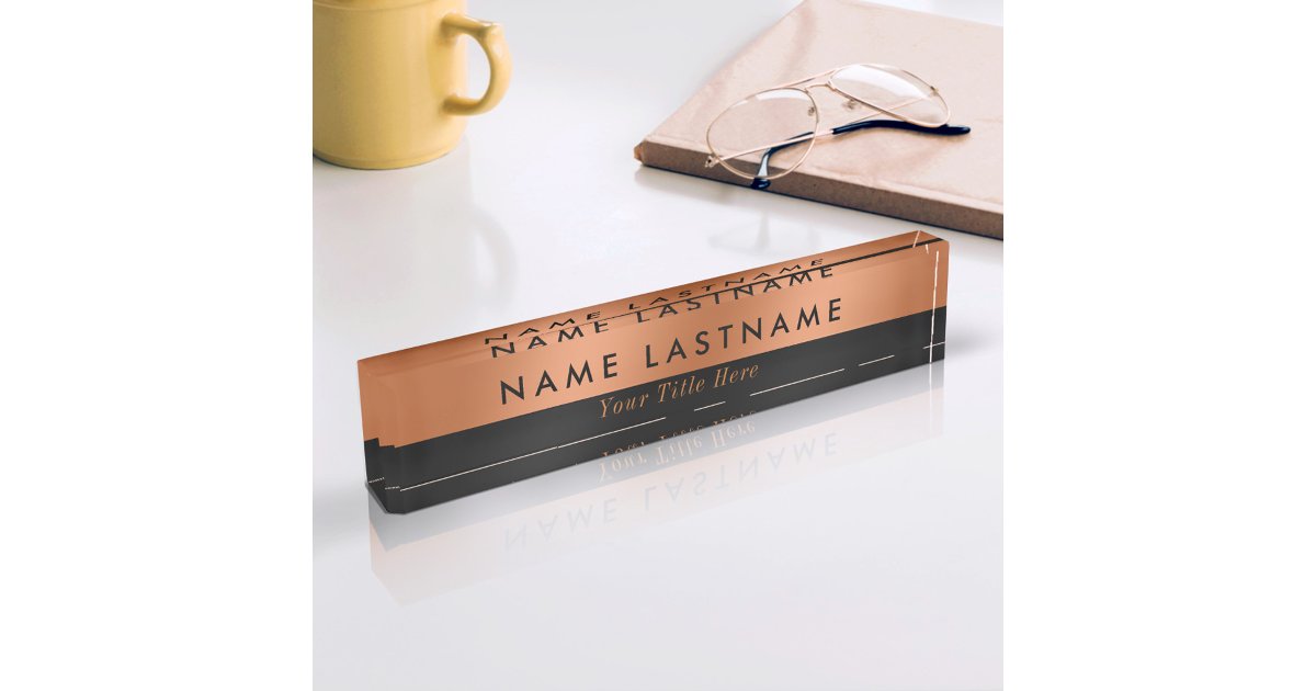 Minimalist Faux Copper Black Modern Elegant Simple Desk Name Plate | Zazzle