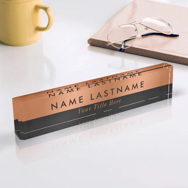 Minimalist Faux Copper Black Modern Elegant Simple Desk Name Plate | Zazzle