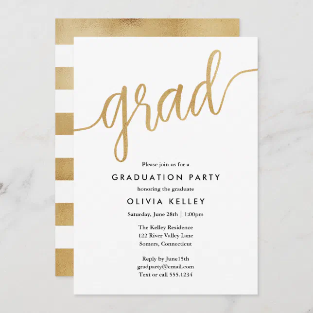 Minimalist Faux Gold Foil Script Graduation Party Invitation | Zazzle