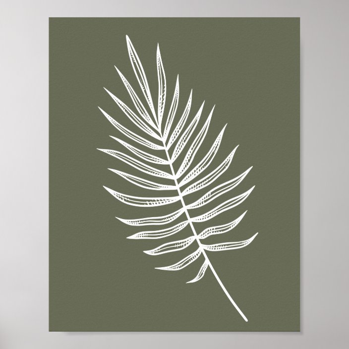 Minimalist Fern Line Drawing in Olive Green Poster | Zazzle.com
