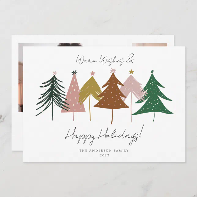 Minimalist Festive Christmas Trees Photo Holiday Card | Zazzle