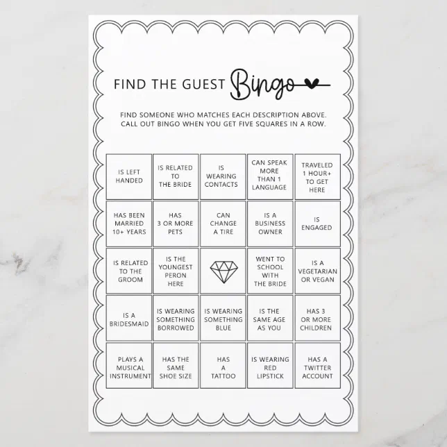 Minimalist find the guest bingo bridal shower game | Zazzle