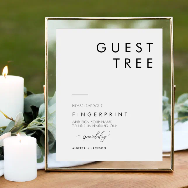 Minimalist Fingerprint Wedding Guest Tree Sign | Zazzle
