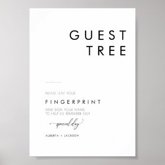 Minimalist Fingerprint Wedding Guest Tree Sign | Zazzle