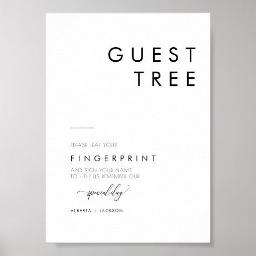 Minimalist Fingerprint Wedding Guest Tree Sign | Zazzle