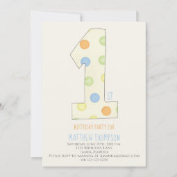 Minimalist First Birthday Gender Neutral Cute Dots Invitation | Zazzle