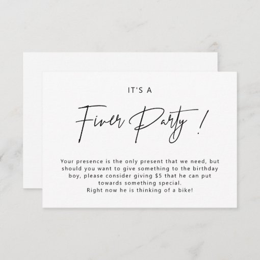 Minimalist Fiver Party Invitation Enclosure Card | Zazzle