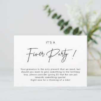 Minimalist Fiver Party Invitation Enclosure Card | Zazzle