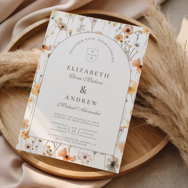 Minimalist Floral Arch Wedding Invitation | Zazzle