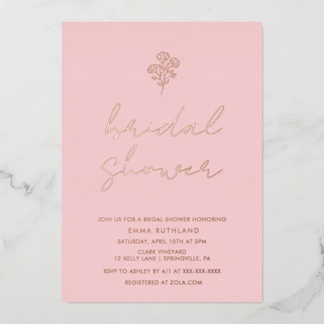 Minimalist Floral Bridal Shower Rose Gold Foil Inv Foil Invitation | Zazzle