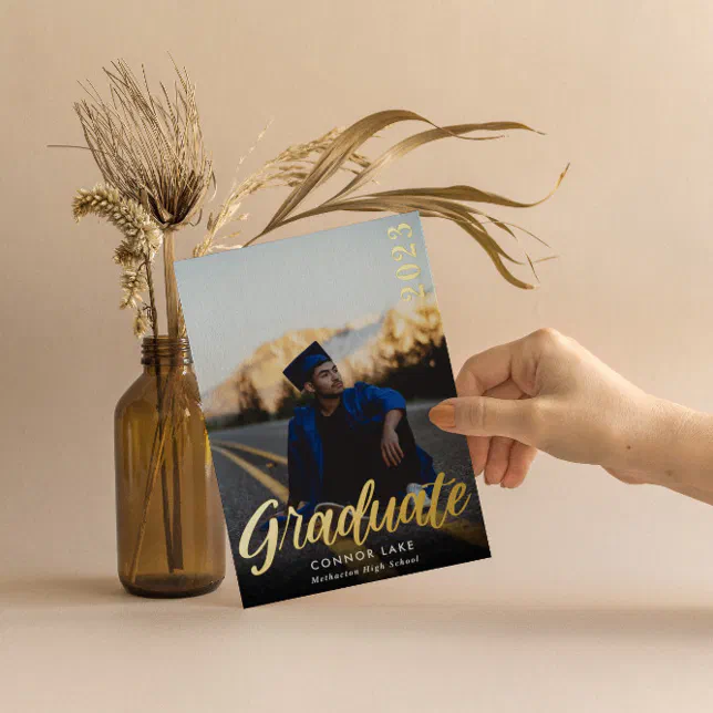 Minimalist Foil Photo Vertical Graduation Invites | Zazzle