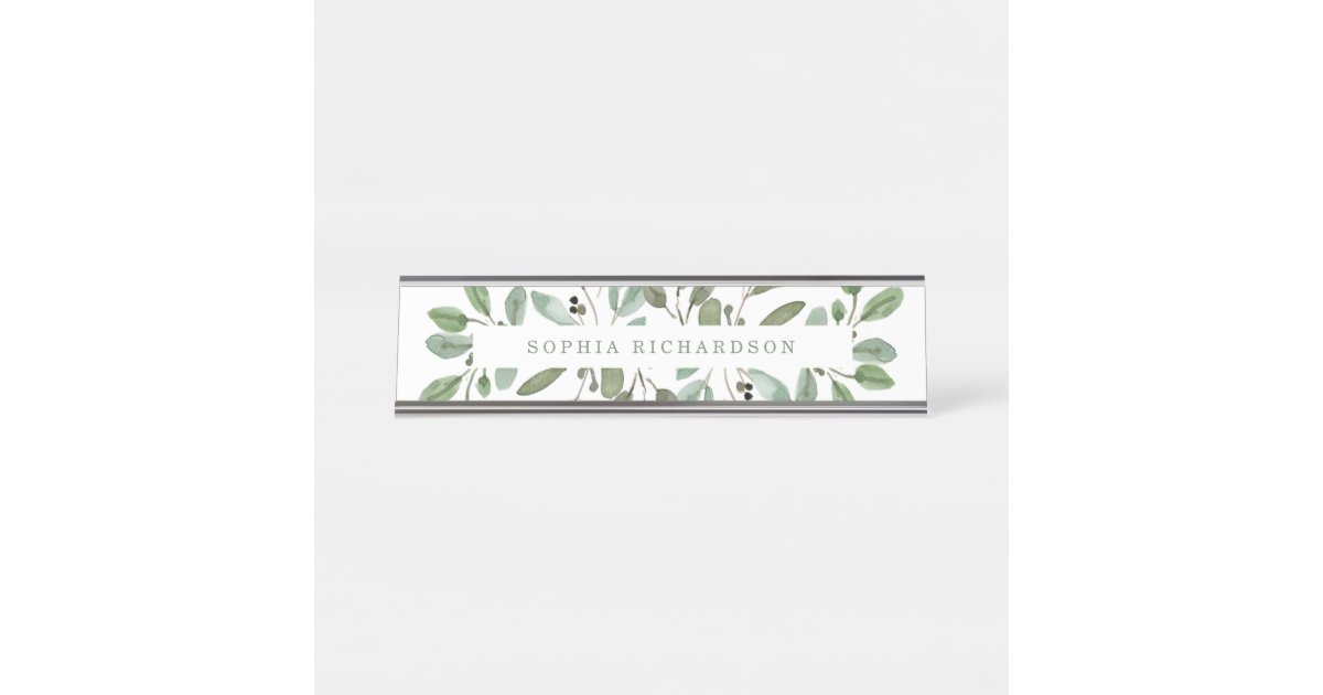 Minimalist Foliage Desk Name Plate | Zazzle