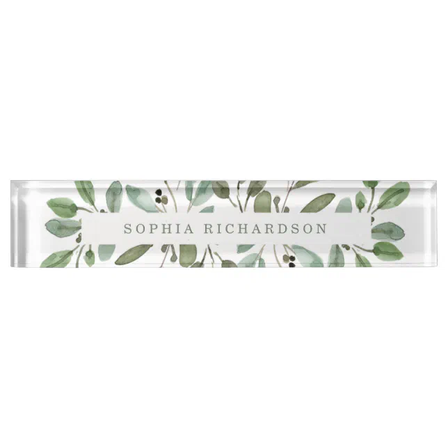 Minimalist Foliage Desk Name Plate | Zazzle