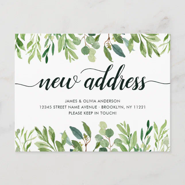 Minimalist Foliage New Home Address Leaves Moving Announcement Postcard ...