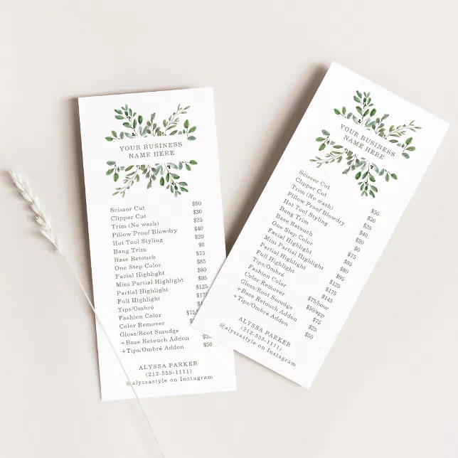 Minimalist Foliage | Salon Price List Rack Card | Zazzle