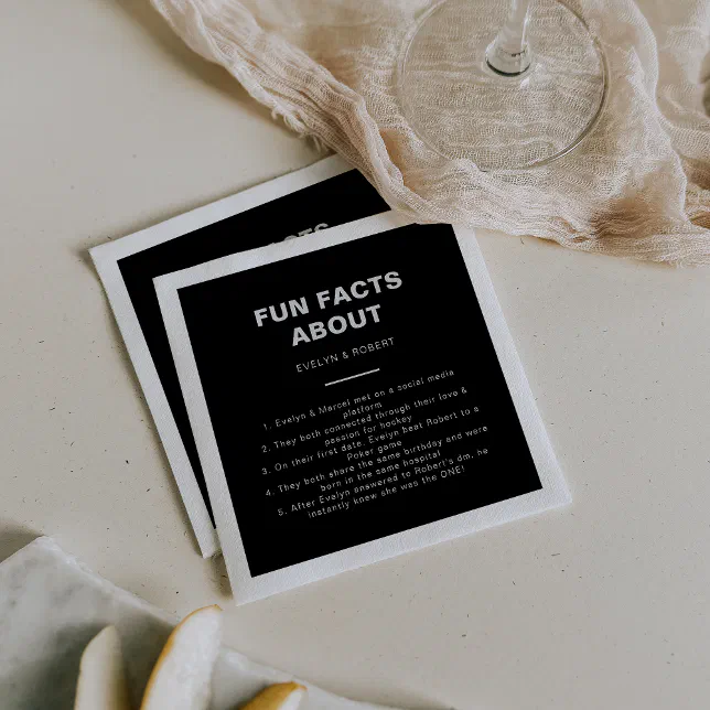 Minimalist Formal Black Trivia Fun Facts Wedding Napkins | Zazzle