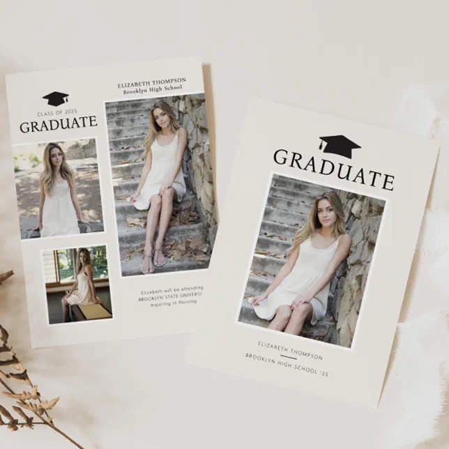 Minimalist Formal GRADUATE Grad Photo Graduation Announcement | Zazzle