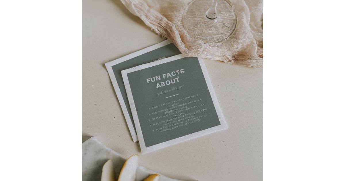 Minimalist Formal Green Trivia Fun Facts Wedding Napkins | Zazzle