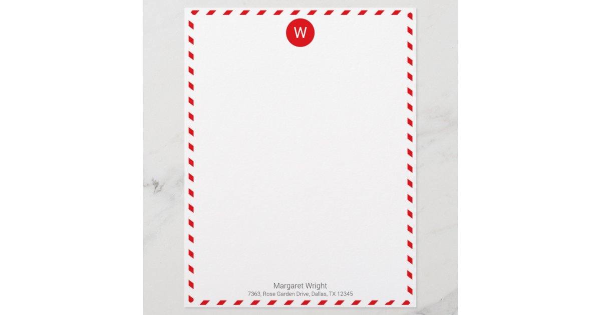 Minimalist Formal Red Air Mail Monogrammed Custom Letterhead | Zazzle