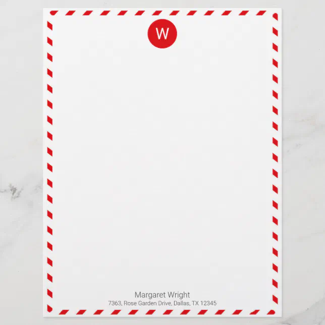 Minimalist Formal Red Air Mail Monogrammed Custom Letterhead | Zazzle
