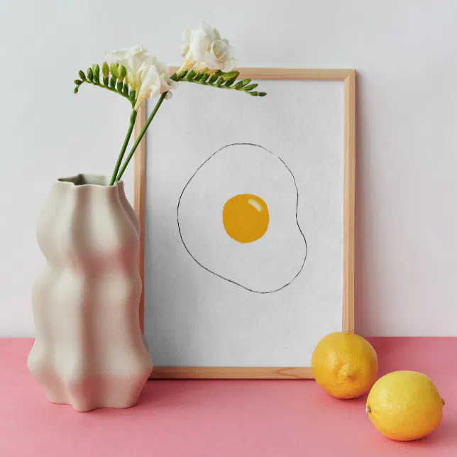 Minimalist Fried Egg Wall Art. Kitchen Funny Food Poster | Zazzle