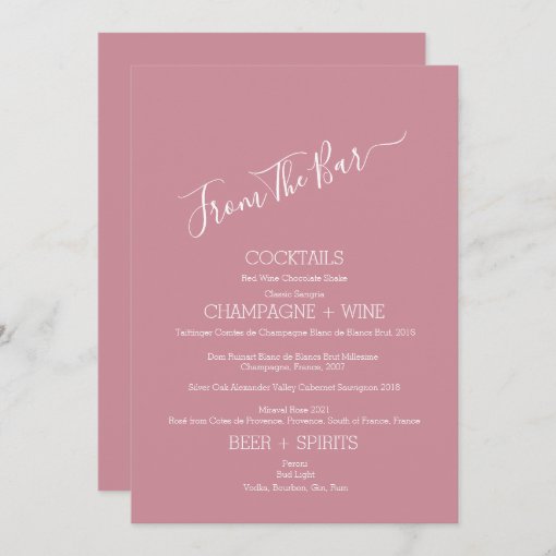 Minimalist From the Bar Wedding Bar Menu Card | Zazzle