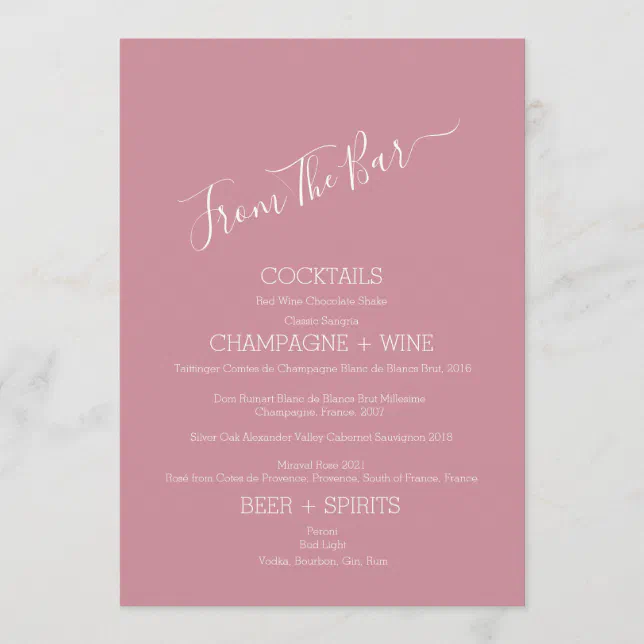 Minimalist From the Bar Wedding Bar Menu Card | Zazzle