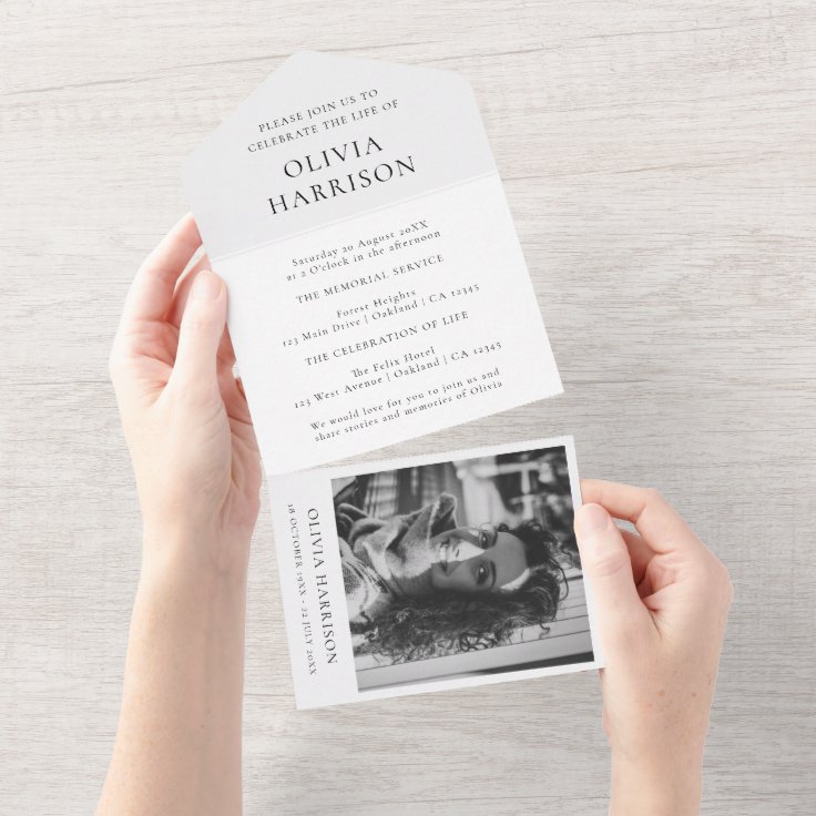 Minimalist Funeral Memorial Photo Keepsake Elegant All In One ...