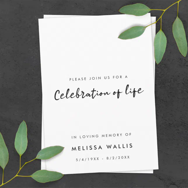 Minimalist Funeral | Modern Celebration of Life Invitation | Zazzle