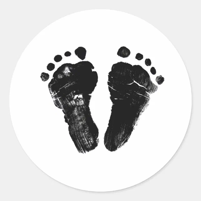 Minimalist Gender Neutral Footprints Baby Shower Classic Round Sticker ...