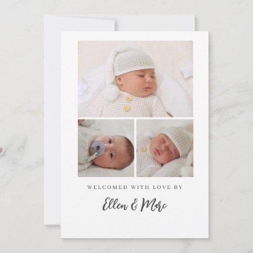 Minimalist Gender Neutral Photo Collage Birth Announcement | Zazzle