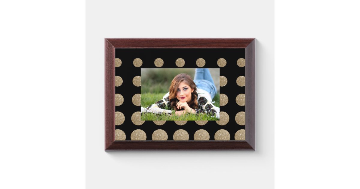 minimalist geometric black gold glitter polka dots award plaque | Zazzle