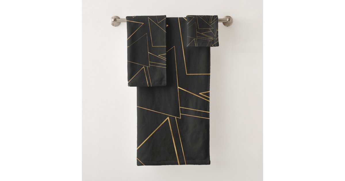 Minimalist Geometric Gold Black Strokes Triangles Bath Towel Set | Zazzle