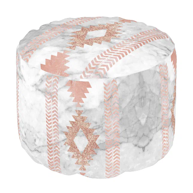 minimalist geometric rose gold aztec white marble pouf | Zazzle