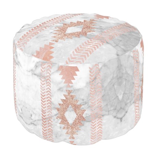 minimalist geometric rose gold aztec white marble pouf | Zazzle