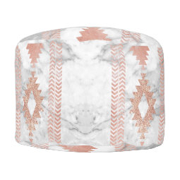 minimalist geometric rose gold aztec white marble pouf | Zazzle