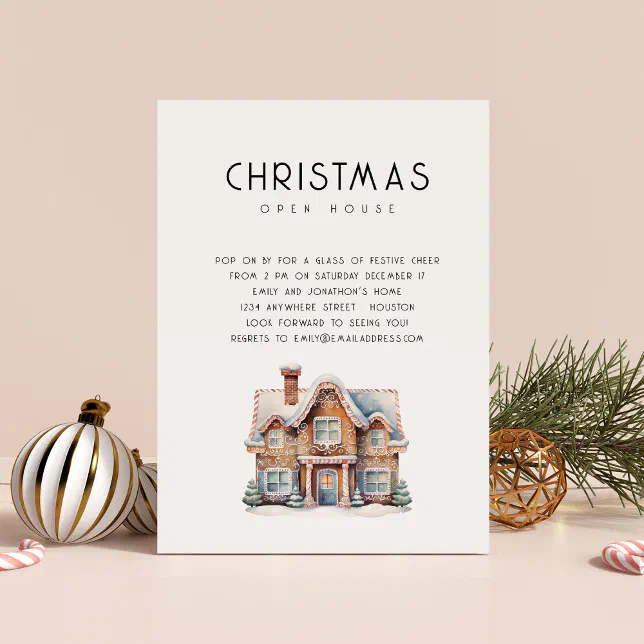 Minimalist Gingerbread House Christmas Party Invitation | Zazzle