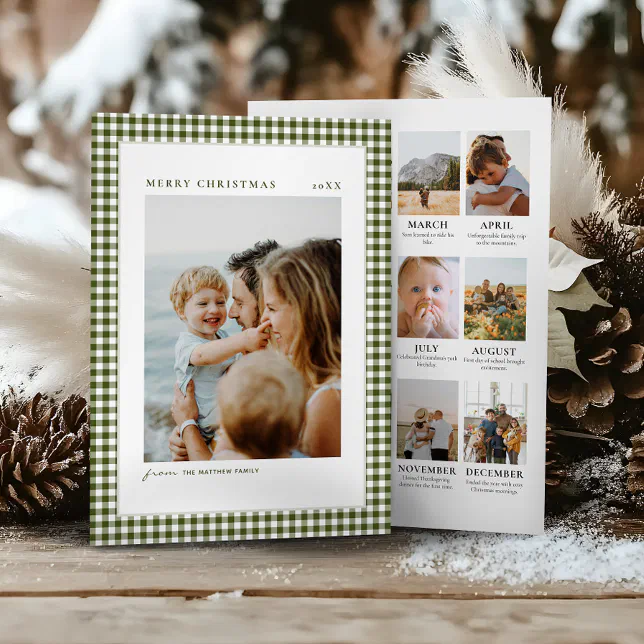 Minimalist Gingham Christmas Year Review Photo Holiday Card | Zazzle