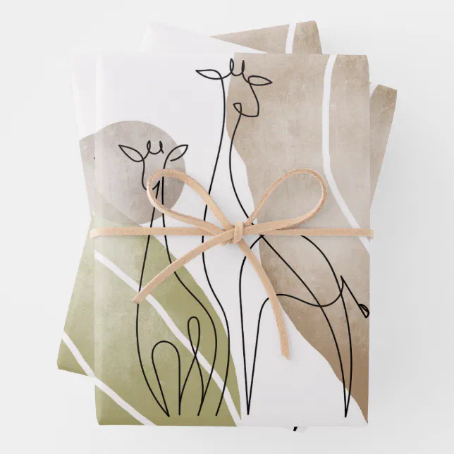 Minimalist Giraffe Continuous Line Art Drawing Wrapping Paper Sheets ...