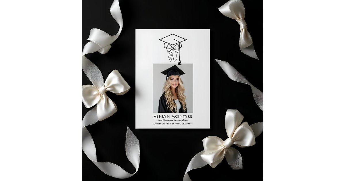 Minimalist Girly Cap and Photo Graduation Invitation | Zazzle
