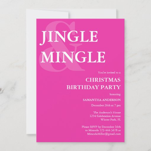 Minimalist Girly Pink Christmas Birthday Party Invitation | Zazzle