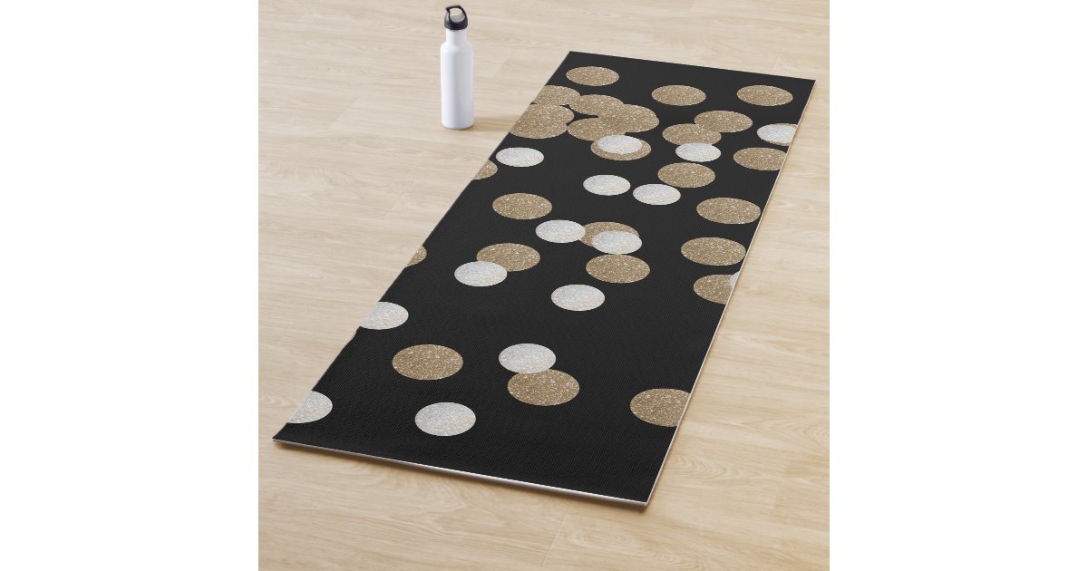 minimalist glitter black champagne gold confetti yoga mat | Zazzle